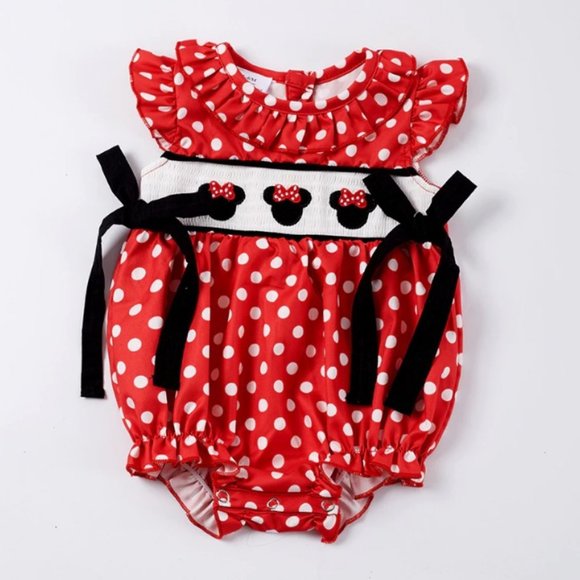 One Pieces | Minnie Mouse Baby Girls Smocked Embroidered Polka Dot Boutique Romper | Poshmark